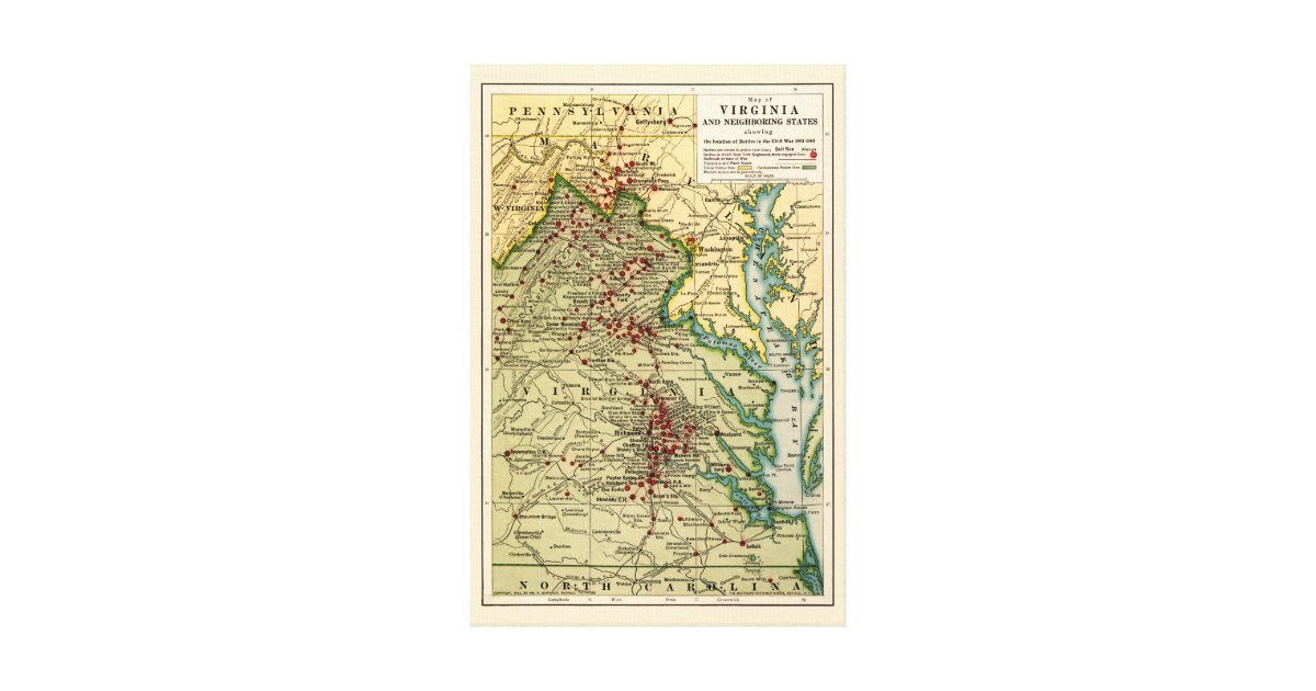 Vintage Map of Virginia Battles During Civil War Canvas Print | Zazzle