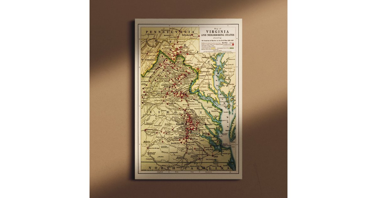 Vintage Map of Virginia Battles During Civil War Canvas Print | Zazzle
