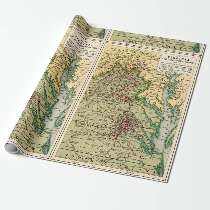 Vintage Map of Virginia Battles During Civil War Wrapping Paper | Zazzle