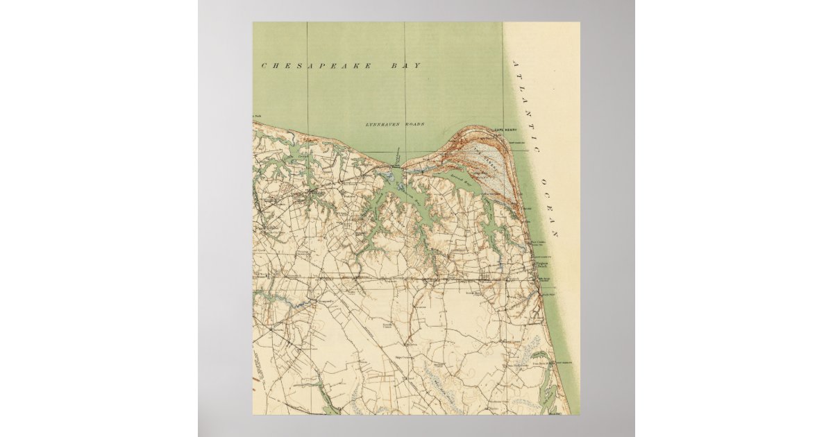 Vintage Map of Virginia Beach & Cape Henry (1918) Poster | Zazzle