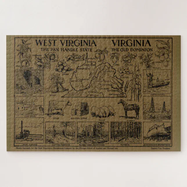 Vintage Map of Virginia & West Virginia (1912) Jigsaw Puzzle | Zazzle