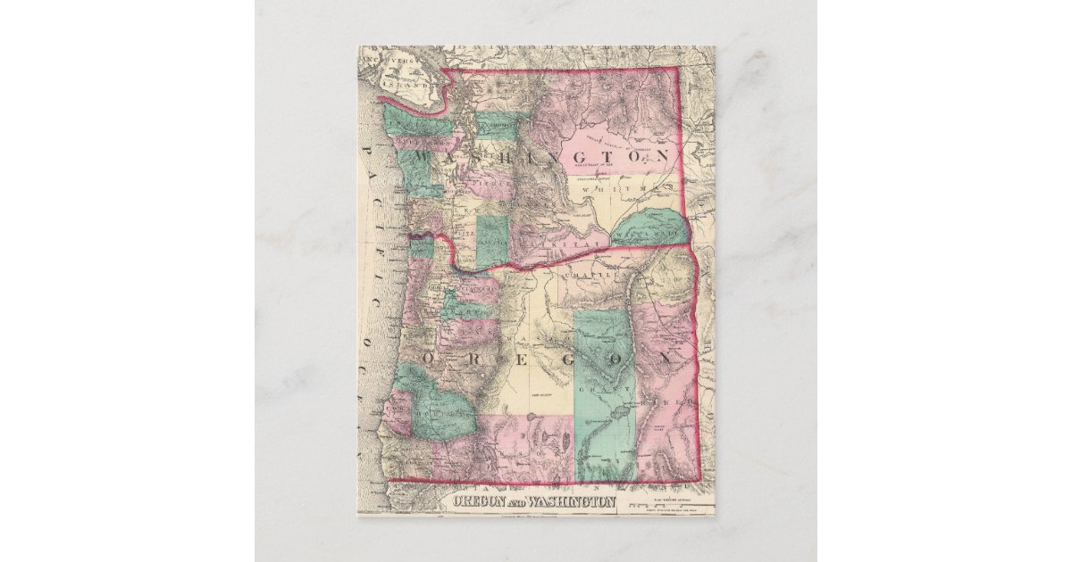 Vintage Map of Washington and Oregon (1875) Postcard | Zazzle
