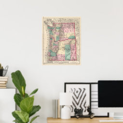 Vintage Map of Washington and Oregon (1875) Poster | Zazzle