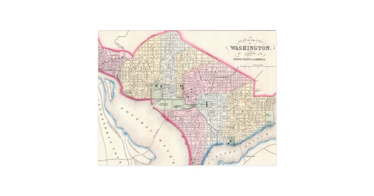 Vintage Map of Washington D.C. (1864) Postcard | Zazzle.com