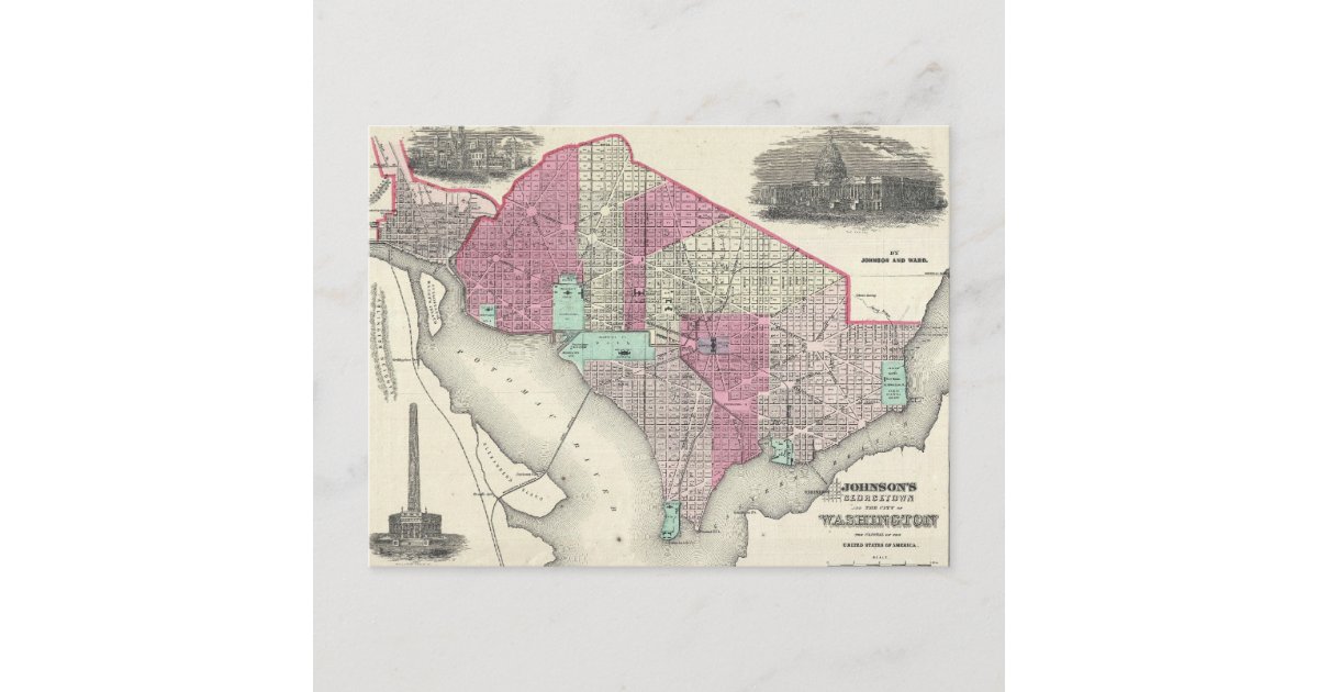 Vintage Map of Washington D.C. (1866) Postcard | Zazzle