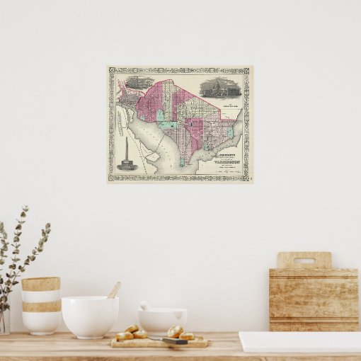 Vintage Map of Washington D.C. (1866) Poster | Zazzle