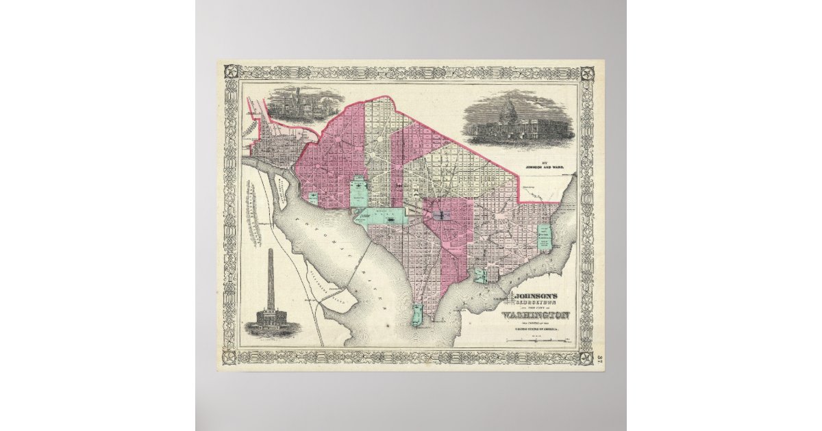 Vintage Map of Washington D.C. (1866) Poster | Zazzle