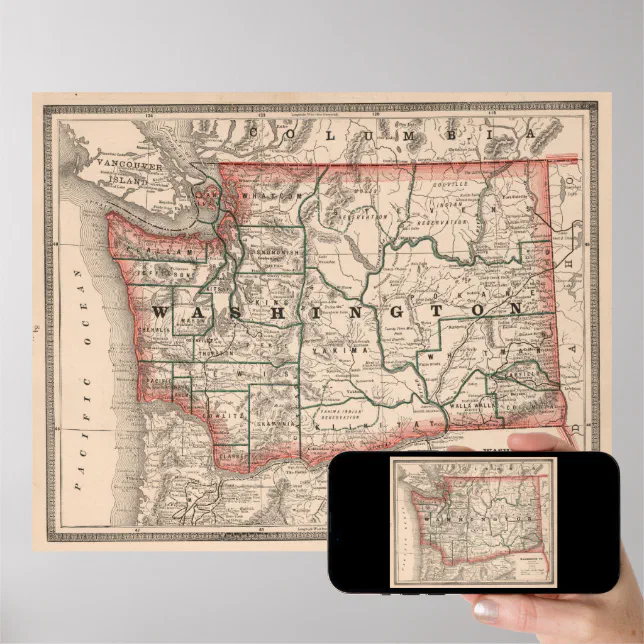 Vintage Map of Washington State (1883) Poster | Zazzle