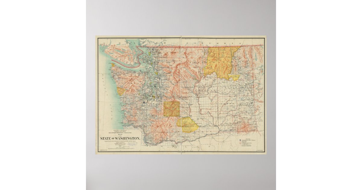 Vintage Map of Washington State (1897) Poster | Zazzle