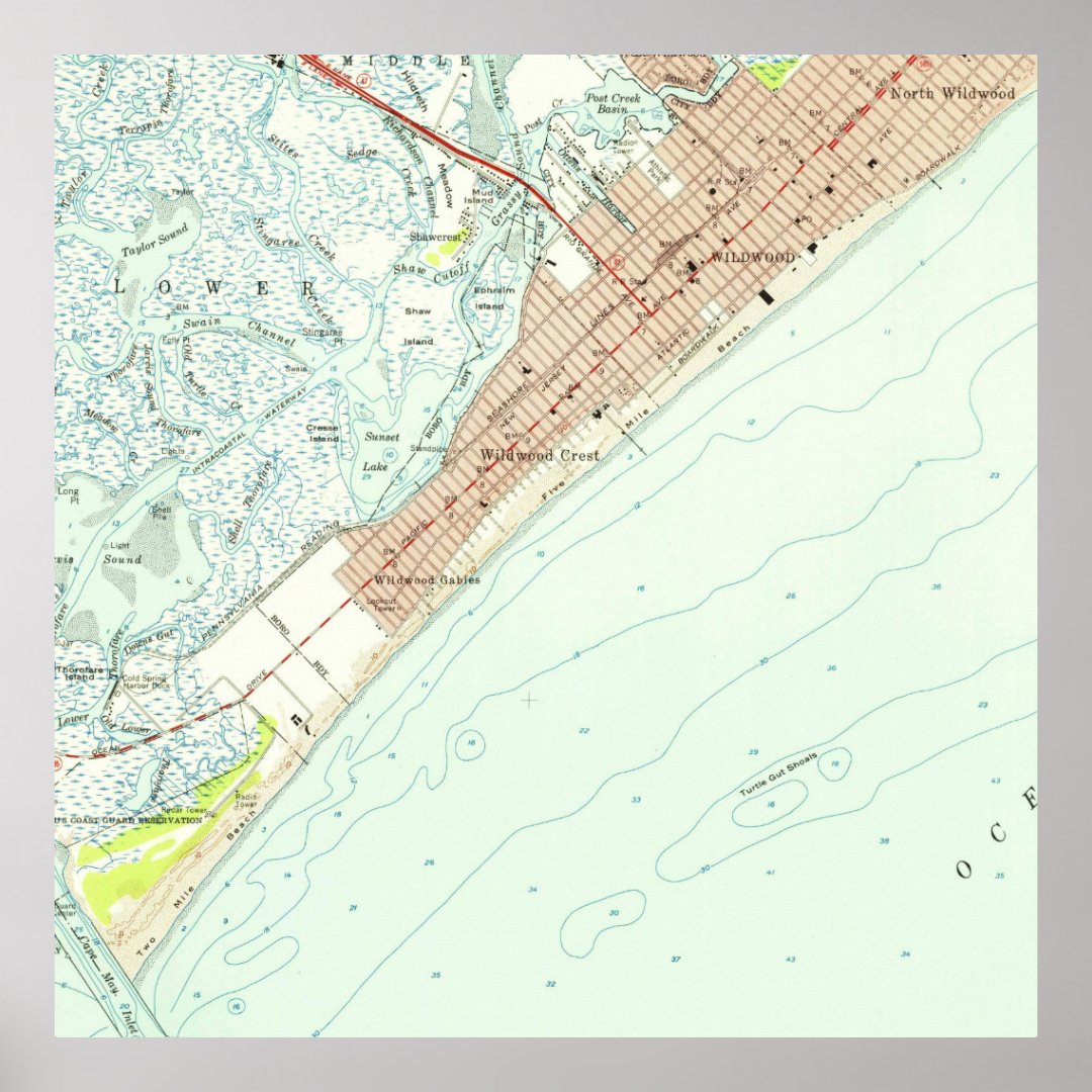 Vintage Map of Wildwood NJ (1955) Poster | Zazzle
