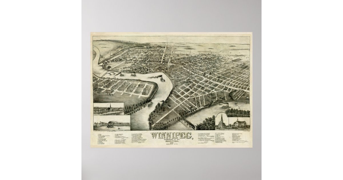 Vintage Map of Winnipeg Canada (1881) Poster | Zazzle