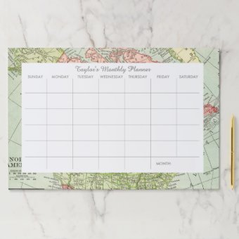 Vintage Map Personalized Desk Pad Monthly Calendar | Zazzle