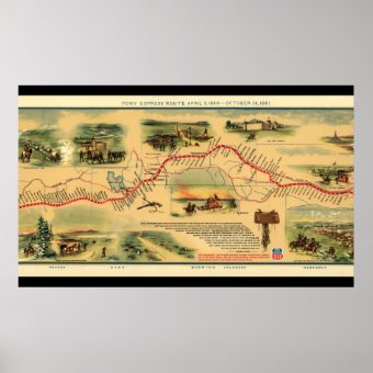 Vintage Map Pony Express Poster | Zazzle