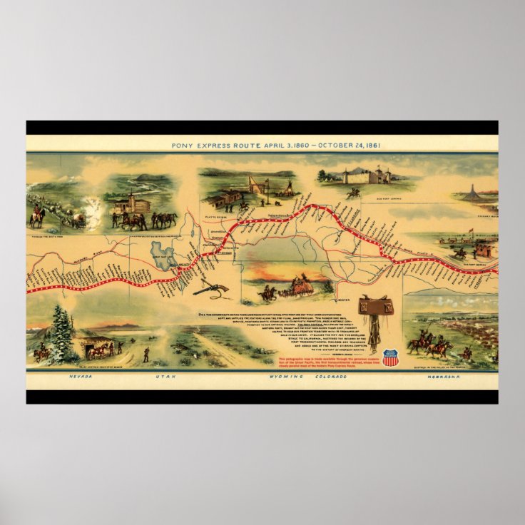 Vintage Map Pony Express Poster | Zazzle