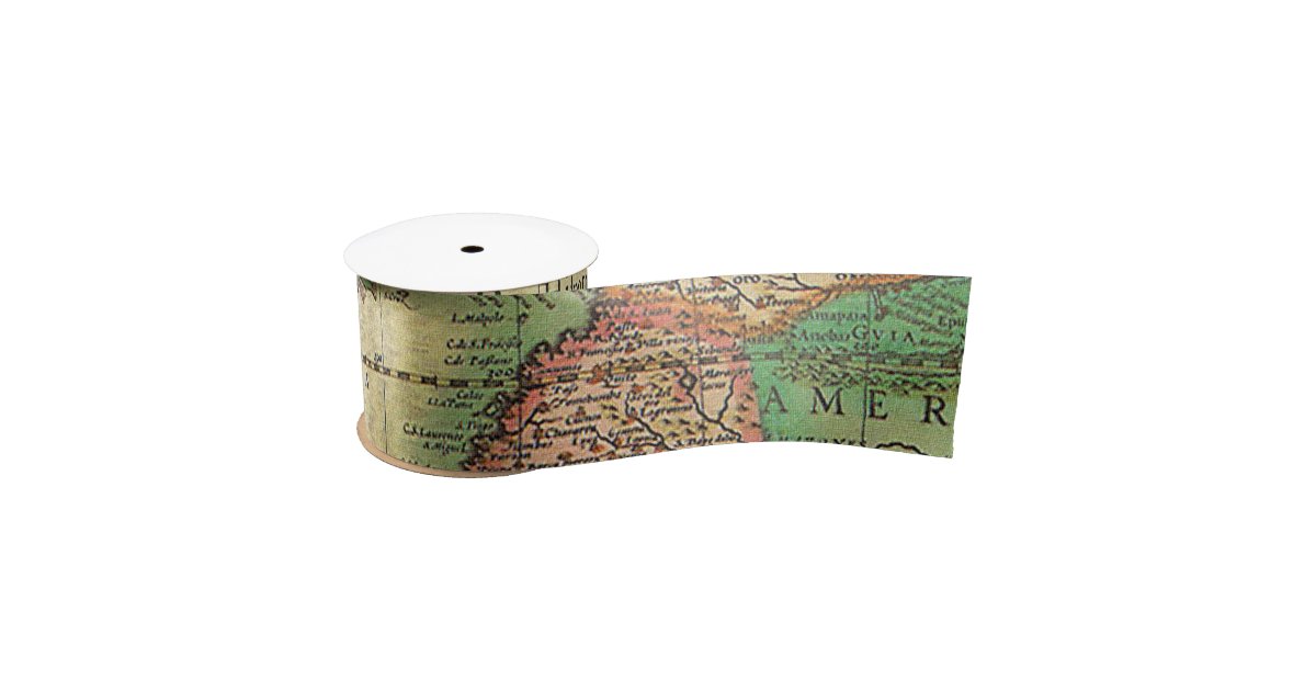 Vintage Map Print Satin Ribbon | Zazzle