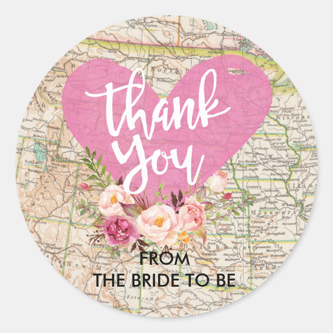 Vintage Map Thank You Sticker | Zazzle