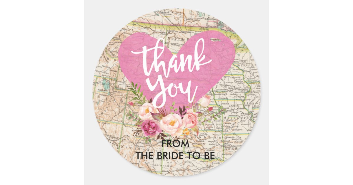 Vintage Map Thank You Sticker | Zazzle