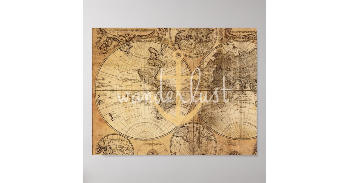 Vintage Map Wanderlust Anchor Print | Zazzle