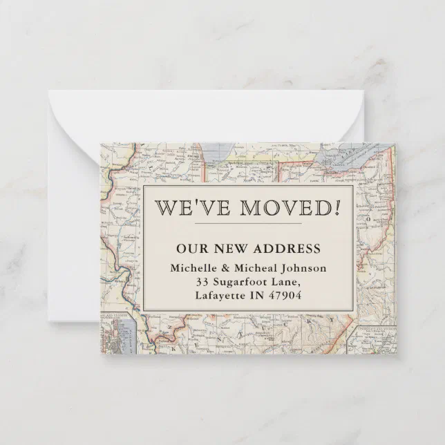 Vintage Map We've Moved Central Eastern Moving Note Card | Zazzle