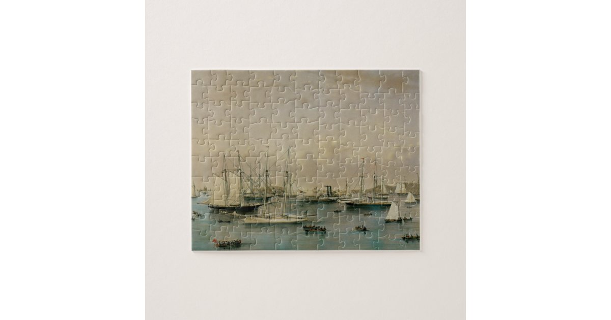 Vintage Maritime, Yacht Squadron at Newport Harbor Jigsaw Puzzle | Zazzle