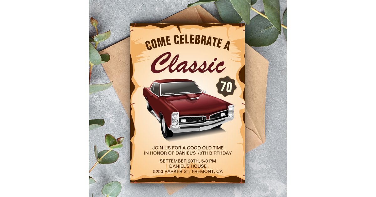Vintage Maroon Red Car Classic Birthday Invitation | Zazzle