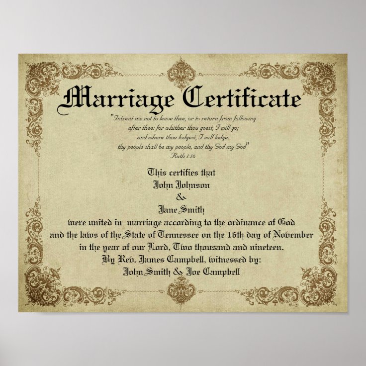 Vintage Marriage Certificate Poster | Zazzle