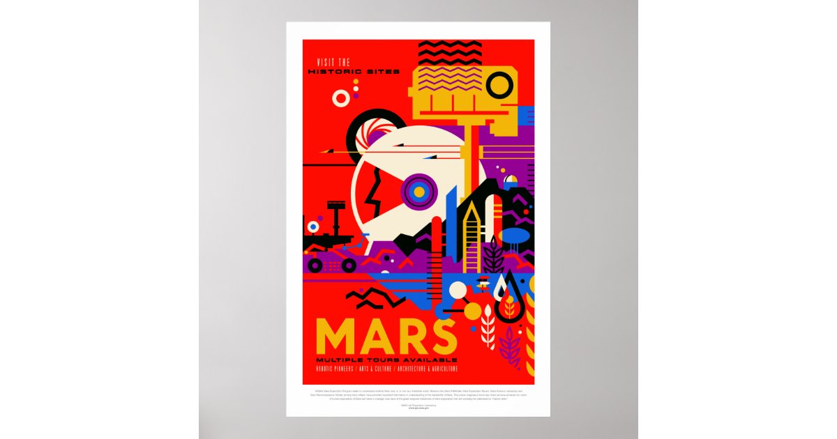 Vintage Mars Historic Sites Space Travel Poster | Zazzle