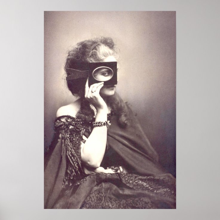 Vintage Masked Woman Peeking At You Poster | Zazzle