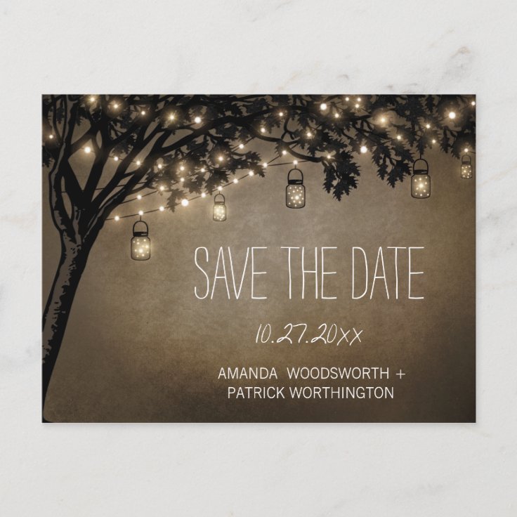 Vintage Mason Jar Oak Tree Save The Date Cards | Zazzle