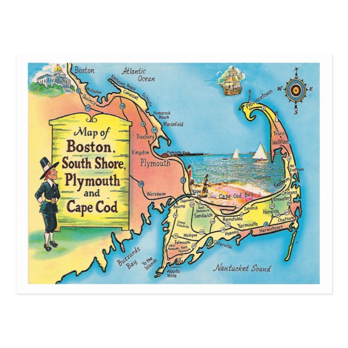 Vintage Massachusetts Cities Map Postcard | Zazzle.com
