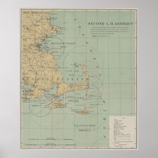 Vintage Massachusetts Lighthouse Map (1898) Poster | Zazzle.com