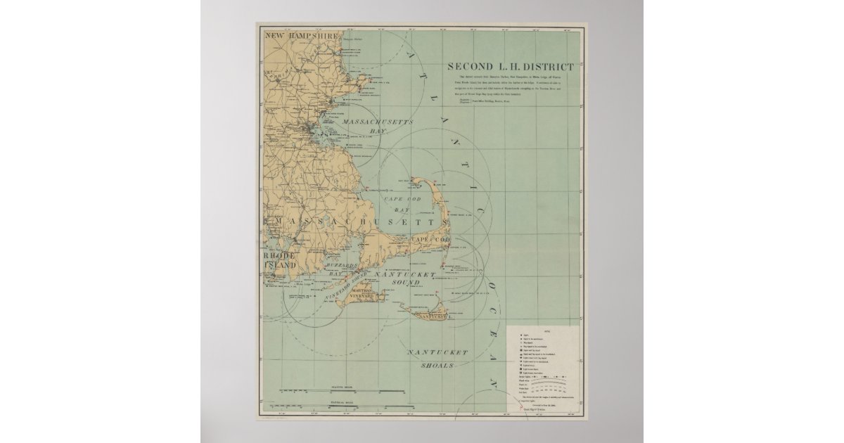 Vintage Massachusetts Lighthouse Map (1898) Poster | Zazzle