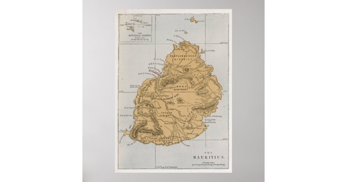 Vintage Mauritius Map (1862) Poster | Zazzle