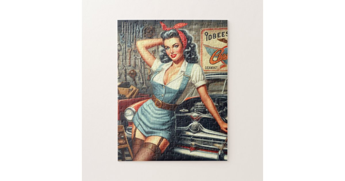 Vintage Mechanic Pin Up Jigsaw Puzzle | Zazzle