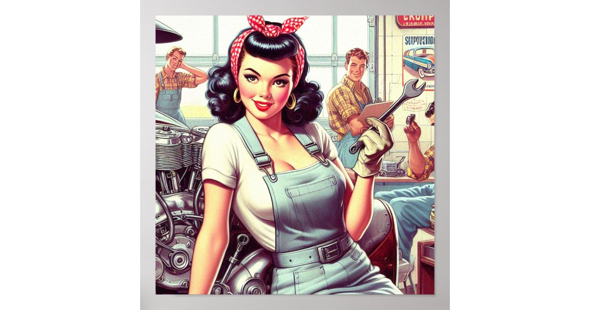 Vintage Mechanic Pin-up Poster | Zazzle