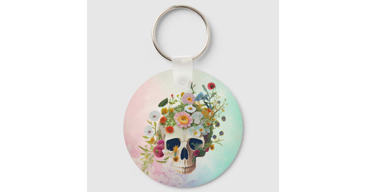 Vintage medical anatomy skull flower doctor keychain | Zazzle