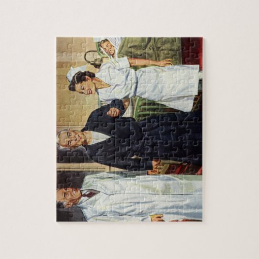 Vintage Medicine, Doctor and Nurse with Patient Jigsaw Puzzle | Zazzle