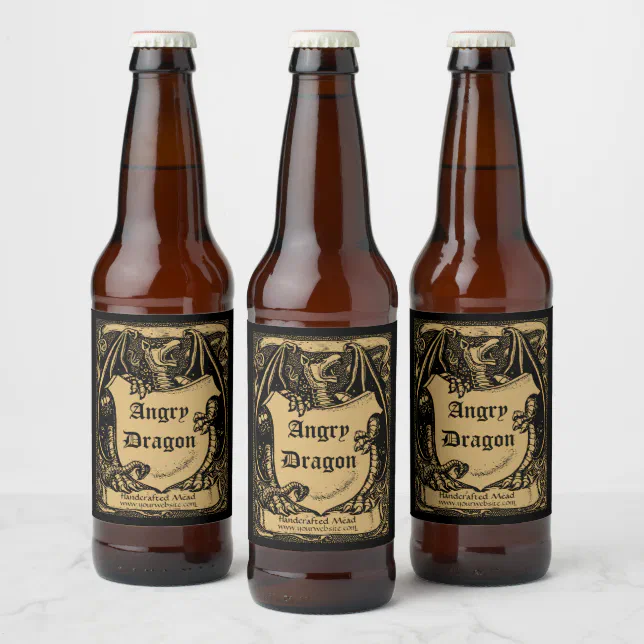 Vintage Medieval Dragon With Shield Cartouche Beer Bottle Label | Zazzle