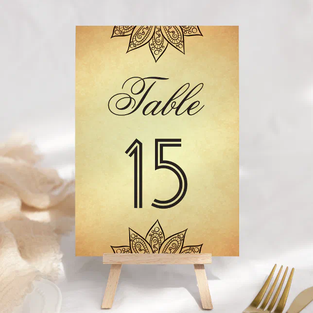 Vintage Mehendi Henna Indian Wedding Table Number | Zazzle