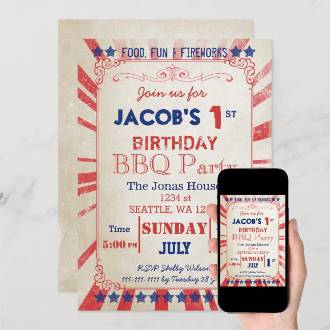 Vintage Memorial Day Birthday party Invitation | Zazzle