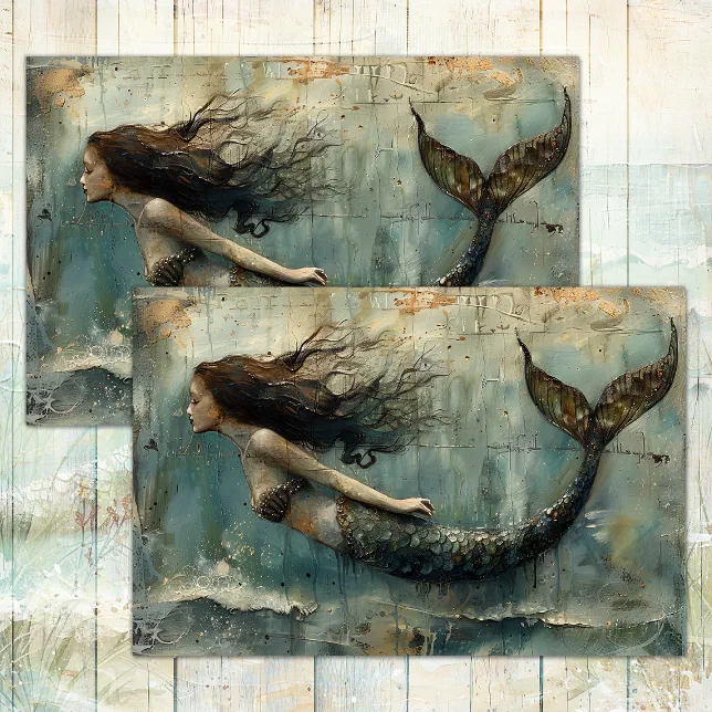 VINTAGE MERMAID PAINTING DECOUPAGE TISSUE PAPER | Zazzle