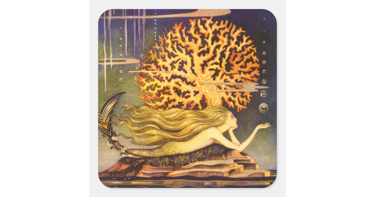 Vintage Mermaid Square Sticker | Zazzle