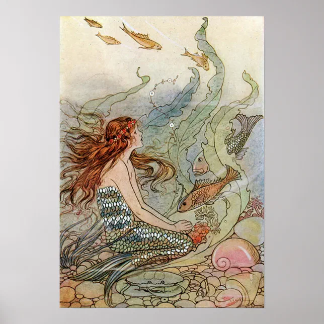 Vintage Mermaid Under The Sea Art Nouveau Poster | Zazzle