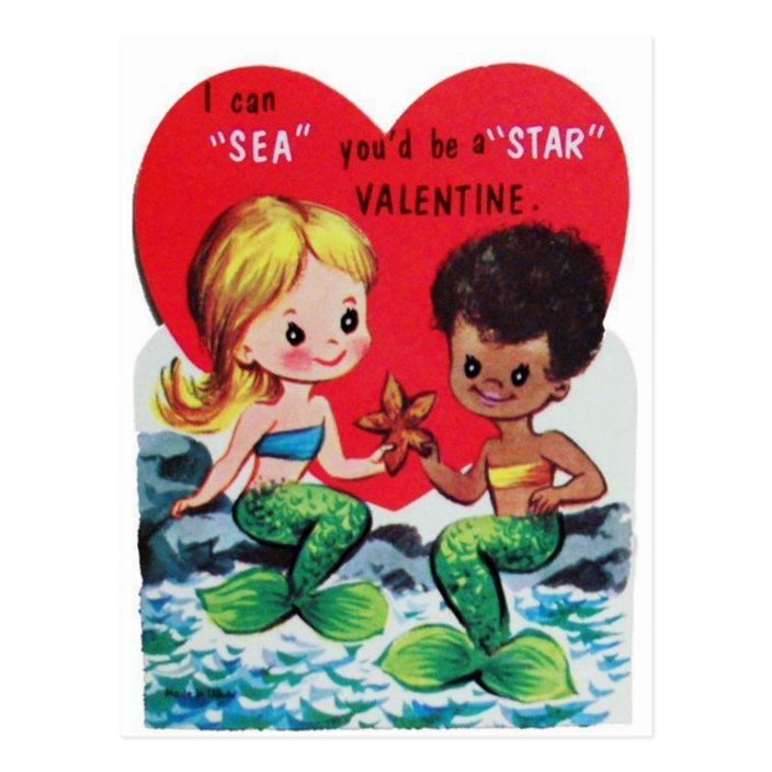 Vintage Mermaids Valentine Postcard | Zazzle.com