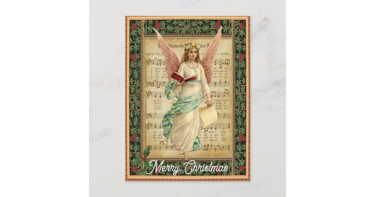 Vintage Merry Christmas Angel Music Postcard | Zazzle