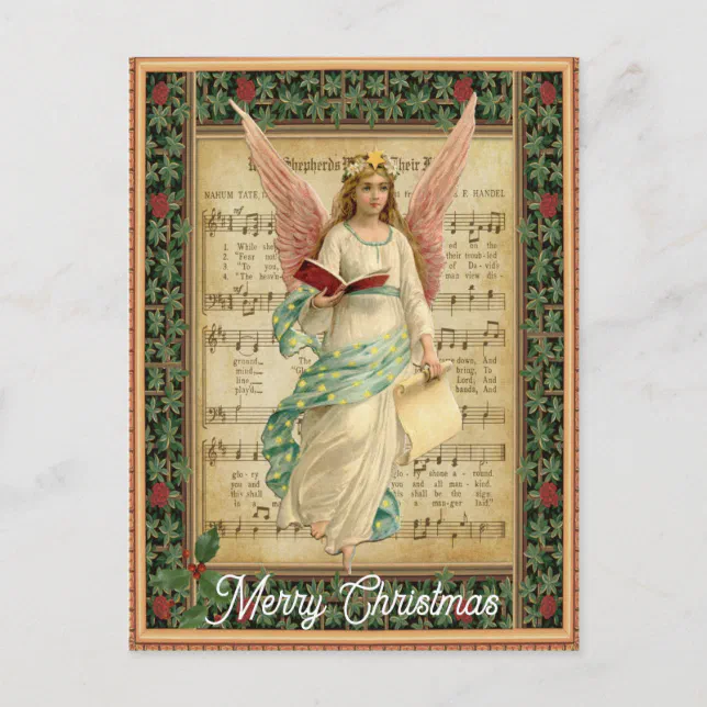 Vintage Merry Christmas Angel Music Postcard | Zazzle