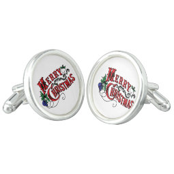 Vintage Merry Christmas Cufflinks | Zazzle