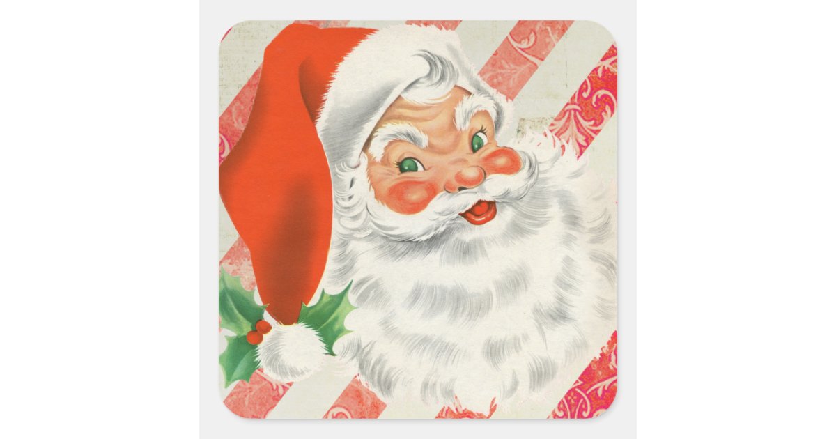 Vintage Merry Christmas Retro Santa Claus Square Sticker | Zazzle