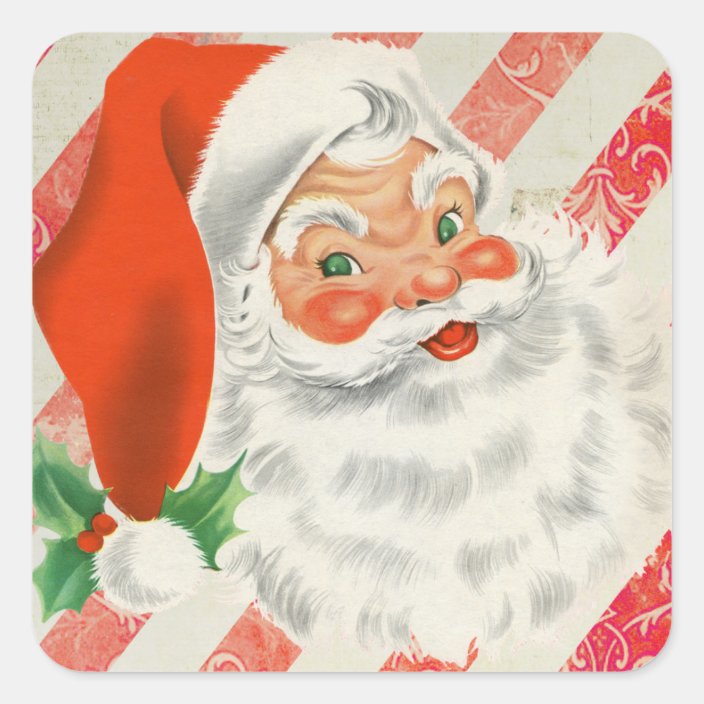 Vintage Merry Christmas Retro Santa Claus Square Sticker | Zazzle.com