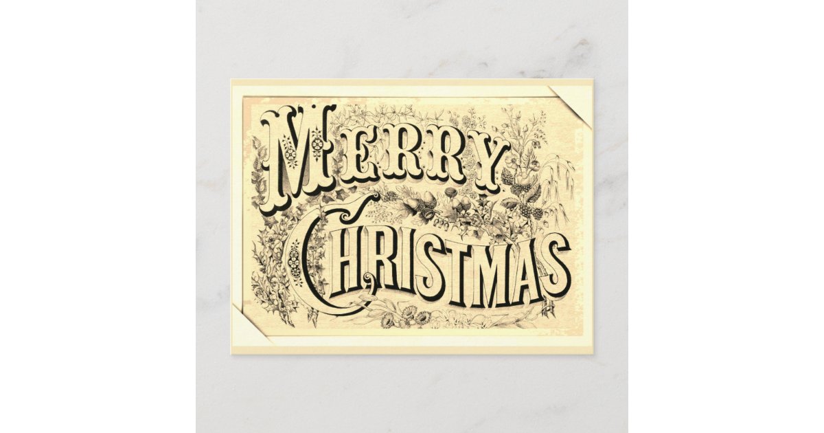 Vintage Merry Christmas Victorian Typography Postcard | Zazzle
